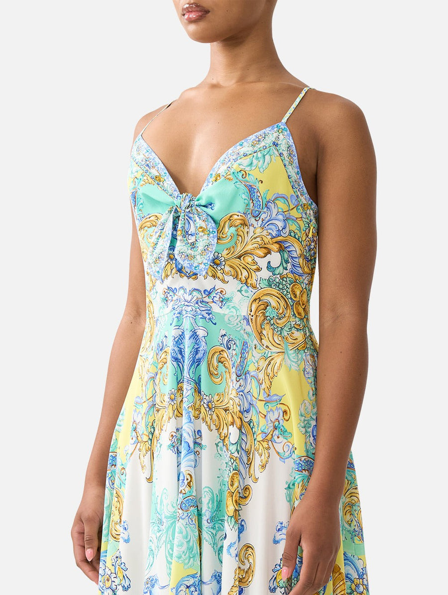 Long Dress With Tie Front in Dial Up The Tiles – AMY Atelier