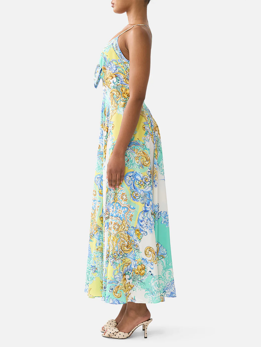 Long Dress With Tie Front in Dial Up The Tiles – AMY Atelier
