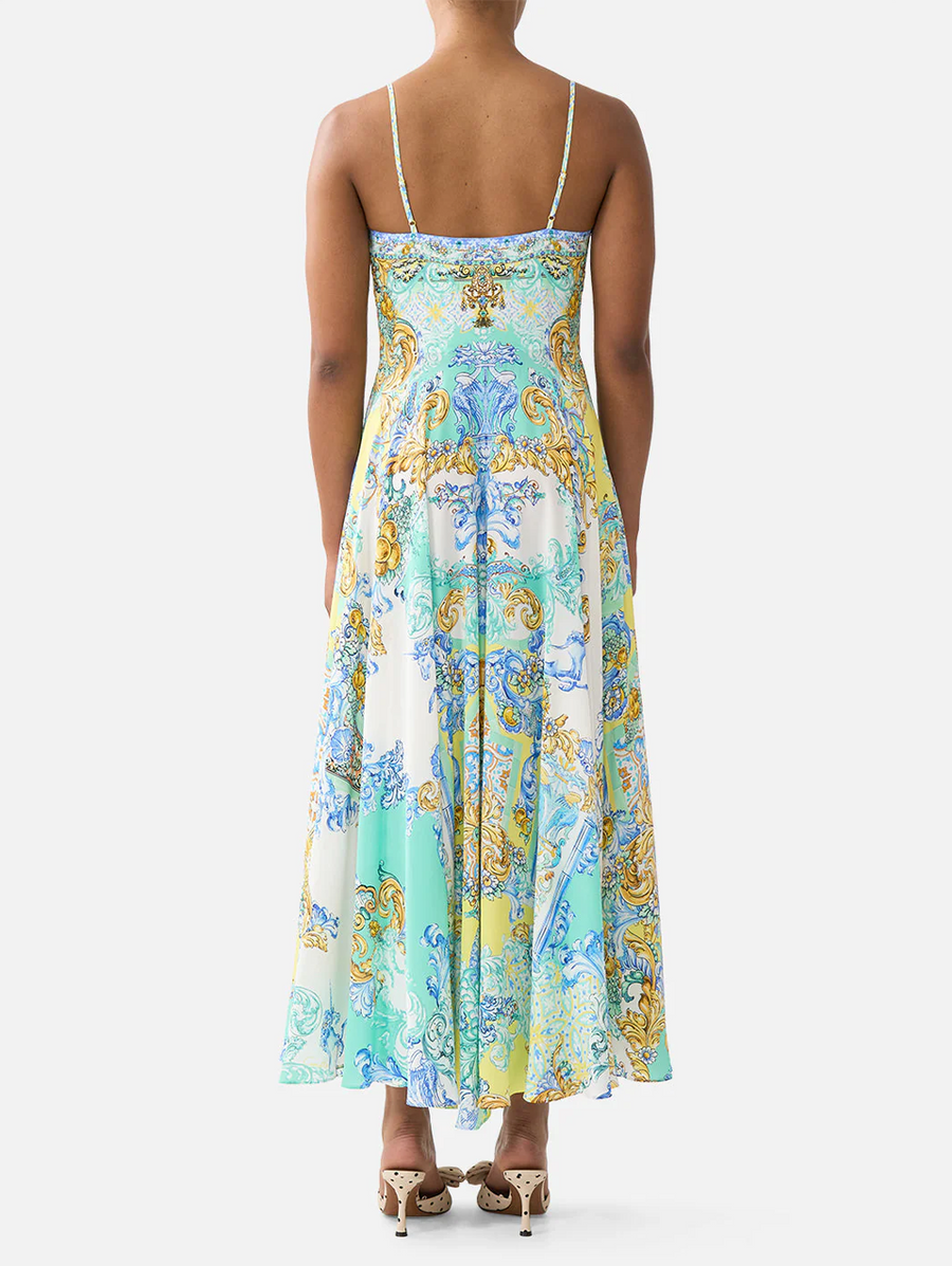 Long Dress With Tie Front in Dial Up The Tiles – AMY Atelier