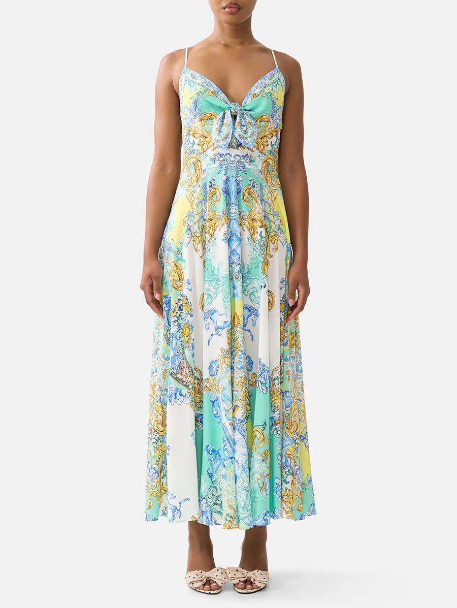 Long Dress With Tie Front in Dial Up The Tiles – AMY Atelier