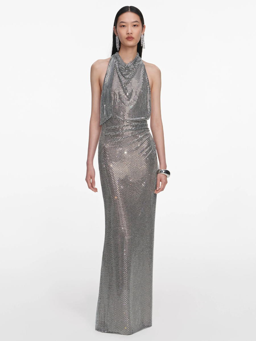 Grey Rhinestone Drape Maxi Dress – AMY Atelier